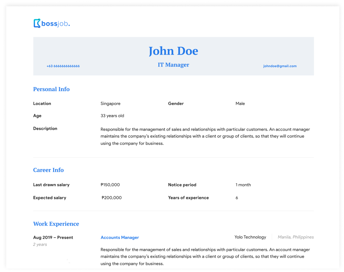 Free Resume Template To Edit Download Bossjob ph